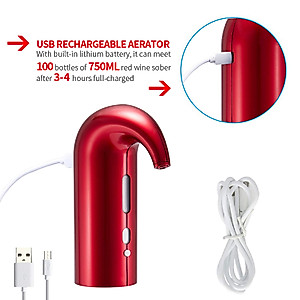 RICANK Electric Wine Aerator, Electric Wine Pourer and Wine Dispenser Pump for Red and White Wine Portable One-Touch Wine Decanter Multi-Smart Automatic Wine Oxidizer Rechargeable Spout Pourer Black