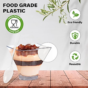 60 pack dessert cups of 3 oz, 2.5 oz and 2 oz. 3 varieties in size and shape also 20 of each shape perfect for appetizer, dessert and serving parties, plus FREE 60 spoons