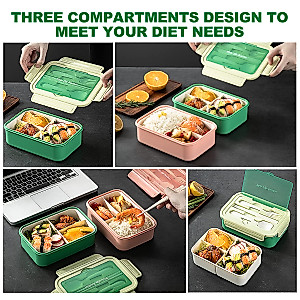 Supplim Bento Box for Adults and Kids - 1400ML Bento Lunch Box With Spoon & Knife & Fork,Leakproof 3 Compartment Lunch Food Storage Containers for Men Women