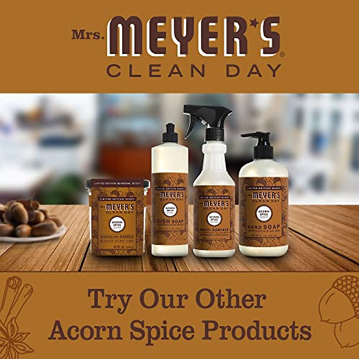 Mrs. Meyer's Soy Aromatherapy Candle, 35 Hour Burn Time, Made with Soy Wax and Essential Oils, Limited Edition Acorn Spice, 7.2 oz - Pack of 2