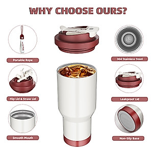 MURRICON 18 oz Stainless Steel Travel Coffee Mug,Vacuum Insulated Coffee Tumbler,Portable Coffee Cups with Lid and Straw,Red