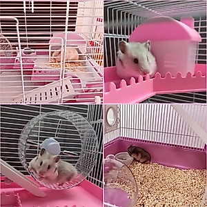 kathson Hamster Cages and Habitats Large Gerbil Cage with Accessories Hut Exercise Wheel Water Bottle Bowl Bathtub Small Animal Basic Cage for Syrian Hamster，3- Levels，22" L x 12.5" W x 14" H，Pink