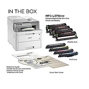 Brother MFC-L3710CWB All-in-One Digital LED Color Wireless Laser Printer for Home Office - Print Copy Scan Fax - 3.7" LCD Touchscreen, 19 ppm, 600 x 2400 dpi, 50-Sheet ADF - Tillsiy Printer Cable