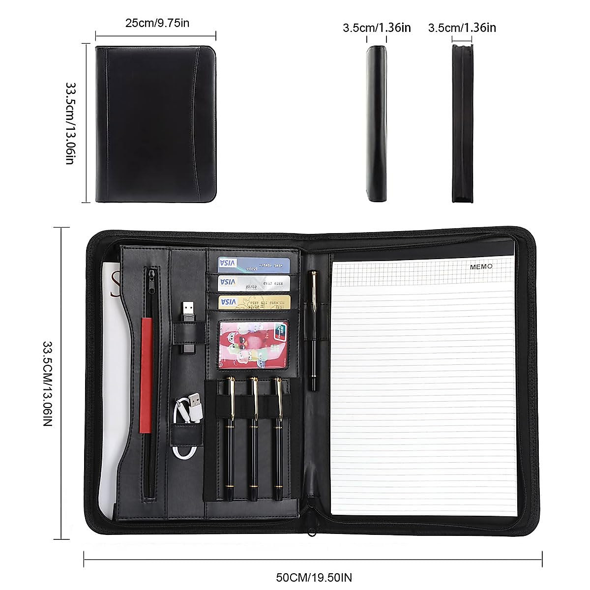 Leathario Portfolio Business Folder Padfolio A4 Writing Pad Document Organizer for Men Women Office Conference Notepad Clip Boards