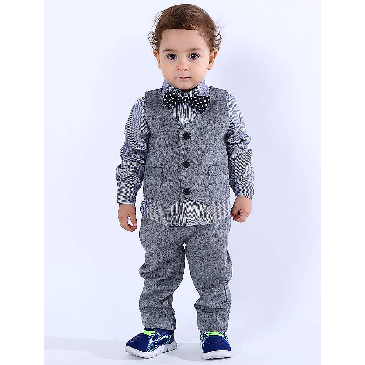 Abolai Baby Boys' 4 Piece Vest Set with Shirt,Vest and Pant Grey 90