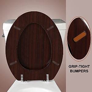 Elongated Toilet Seat Molded Wood Toilet Seat with Zinc Alloy Hinges, Easy to Install also Easy to Clean, Anti-pinch Wooden Toilet Seat by Angol Shiold (Elongated, Dark Brown)