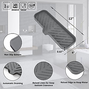 MicoYang Silicone Bathroom Soap Dishes with Drain Spout-Bathroom and Kitchen Sink Organizer,Sponge Holder,Dish Soap Tray,Perfect for Dispenser,Scrubber,Bottle,Cup on Sink or Counter-Grey 12"×4"