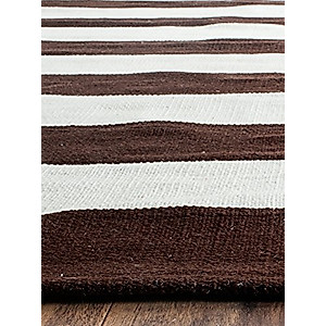 SAFAVIEH Montauk Collection 5' x 8' Chocolate/Ivory MTK712P Handmade Flatweave Boho Farmhouse Cotton Stripe Living Room Dining Bedroom Area Rug