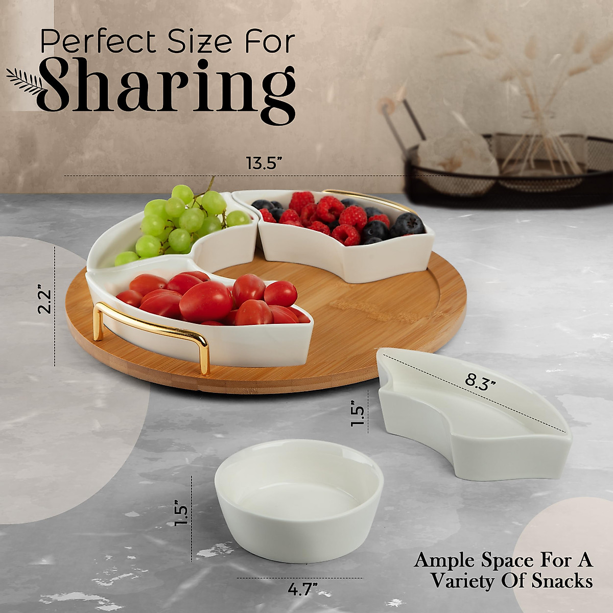 Chip and Dip Serving Set, 13.5" Serving Platters and Trays, Appetizer Serving Tray, Divided Serving Tray, Party Serving Trays and Platters, Relish Tray, Lazy Susan Taco Bar, Lazy Susan Serving Tray