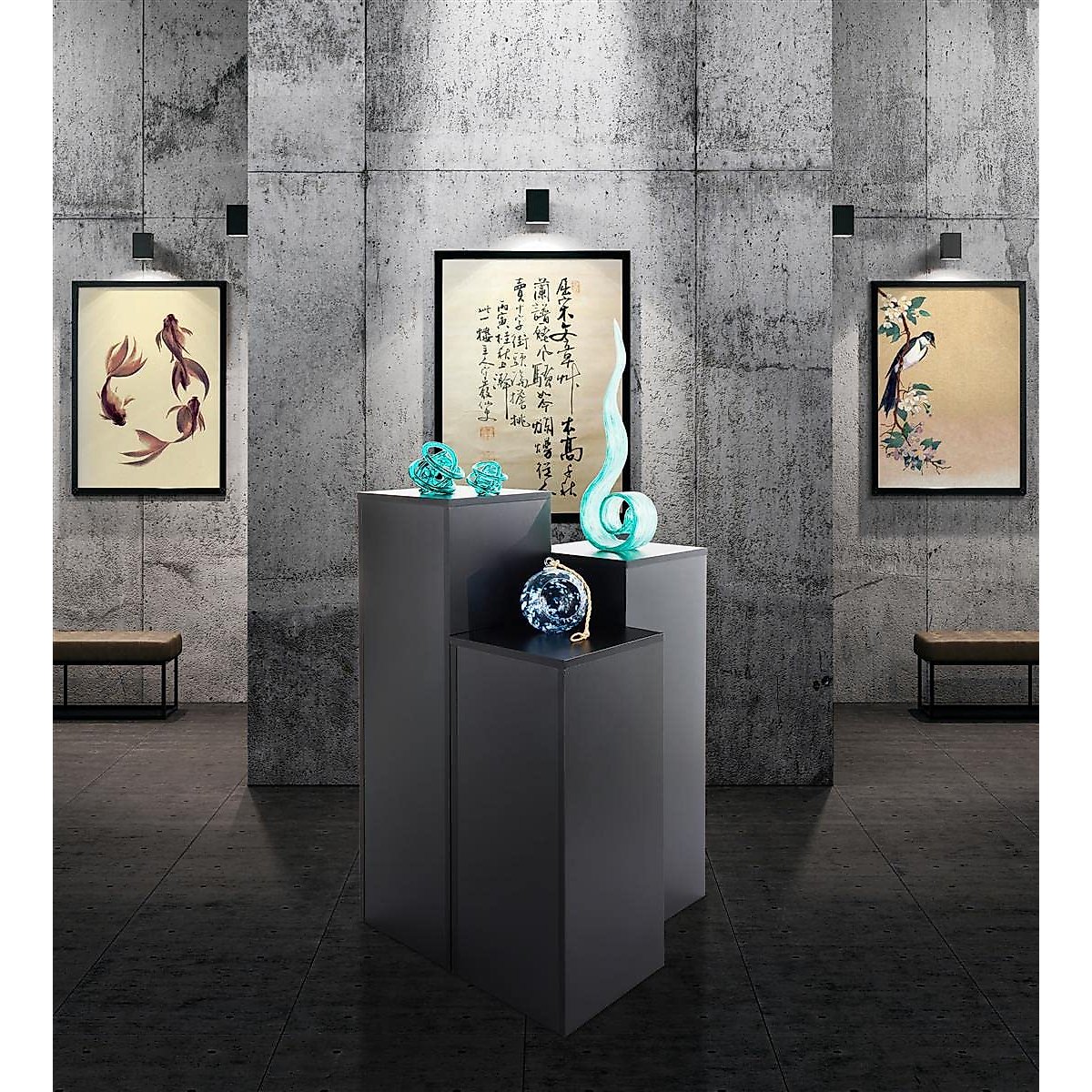 Displays2go, Laminated Gallery Display Cube, Particle Board, Melamine Construction – Black (WDCUBEBLK4)