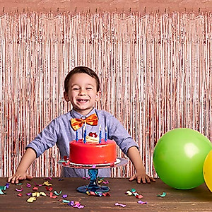 3Pcs Rose Gold Metallic Tinsel Foil Fringe Curtains, Rose Gold Foil Fringe Curtain Backdrop Metallic Tinsel Streamers Backdrop for Birthday Baby Shower Party Photo Booth Props Decoration