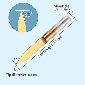 HQMaster CNC Engraving Bits, V Bit Cutter 10 Pack 0.1mm Tip Tungsten Steel Titanium Coated Flat Bottom Sharp Cutting Router Rotary Tool Set for PCB PVC Wood Acrylic Metal Aluminum