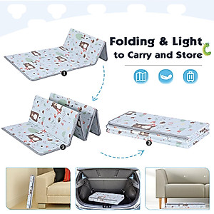 MEM Baby Play Mat 79" x 71", Foldable Baby Play Mats for Floor, Reversible Waterproof Foam Playmat for Babies and Toddlers, Extra Large Non-Slip Baby Crawling Mat with Travel Bag