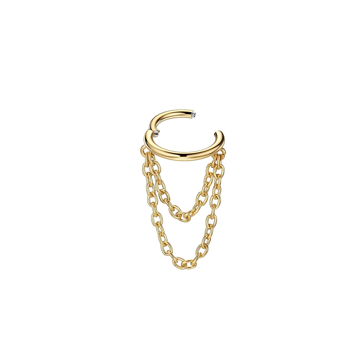 FANSING 16g Gold Plated Surgical Steel Cartilage Earrings Hoop 8mm Helix Piercing Jewelry with Double Chains 5/16" Cartilage Hoop 16 Gauge