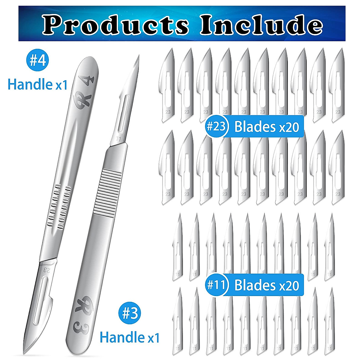 40 Pieces Scalpel Blades #11#23 Scalpels Surgical Blades with 2PCS #3#4 Handle & Storage Box,Individually Wrapped High Carbon Steel Blades for Sculpting, Cutting,Crafts & More