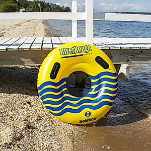 Swimline 17035ST Solstice River Rough 48" Round Heavy Duty Inflatable Inner Tube Swimming Pool 1 Person Lake Float with Handles, Yellow/Blue