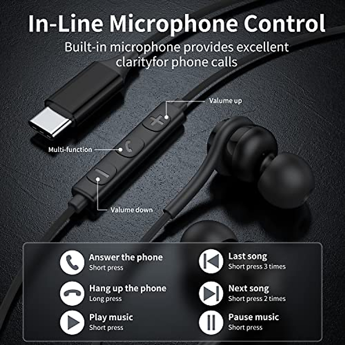 USB C Headphones Earbuds,USB Type C Wired Magnetic Noise Canceling in-Ear Headset with Microphone for iPad Pro Samsung Galaxy S23+ S22 S21 S20 FE Ultra Note 10 20 Pixel 7 6 5 4 Oneplus 9 8T 7T, Black