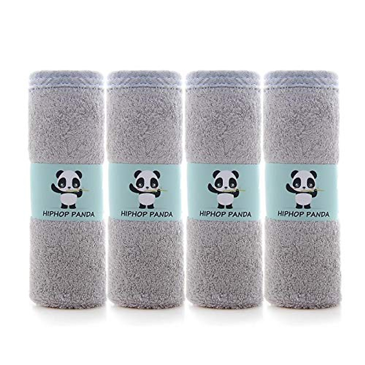 HIPHOP PANDA Baby Burp Cloths, Rayon Made from Bamboo - 500GSM Thick Ultra Absorbent Burping Cloth for Boys and Girls, Newborn Essentials Towel - Milk Spit Up Rags - Grey - 4-Pack