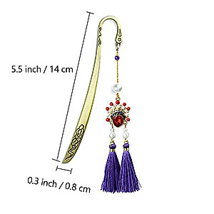 Pendant Bookmark Metal Bookmark Peking Opera Face Design with Tassels Shell Pearl - Purple
