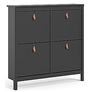 Pemberly Row 4 Drawer Shoe Cabinet, 16-Pair Shoe Rack Storage Organizer in Black Matte