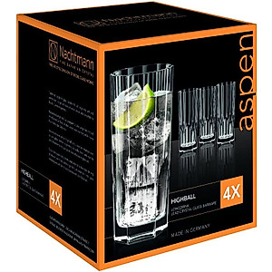 Nachtmann Aspen Collection Highball Glasses, Set of 4, Long Drink Glass, 11- ounce Tall Drinking Glassware, for Mix Drinks and Cocktails, Made of Crystal Glass, Clear, Dishwasher Safe