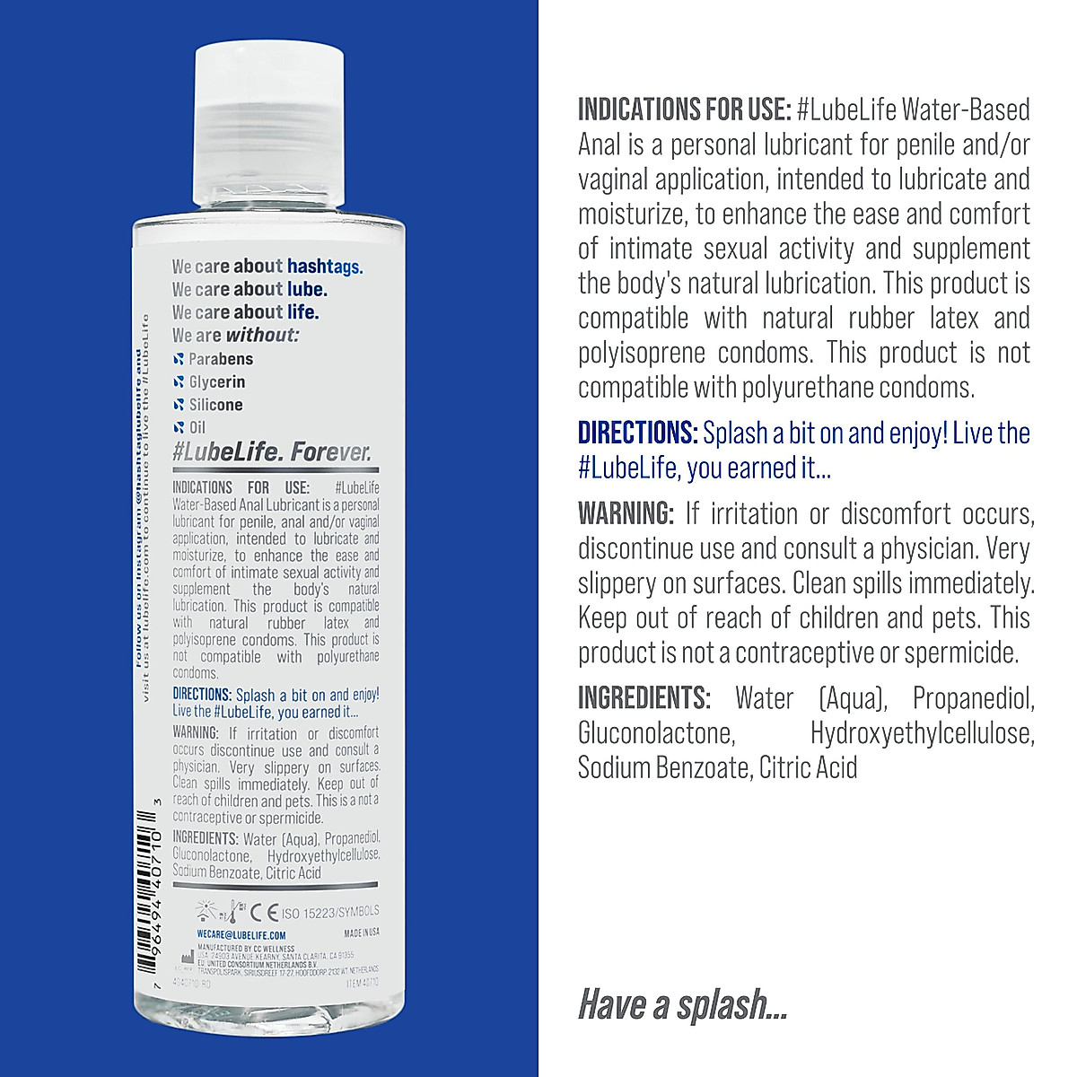 Lube Life Water-Based Anal Lubricant, Personal Backdoor Lube for Men, Women and Couples, Non-Staining, 8 Fl Oz