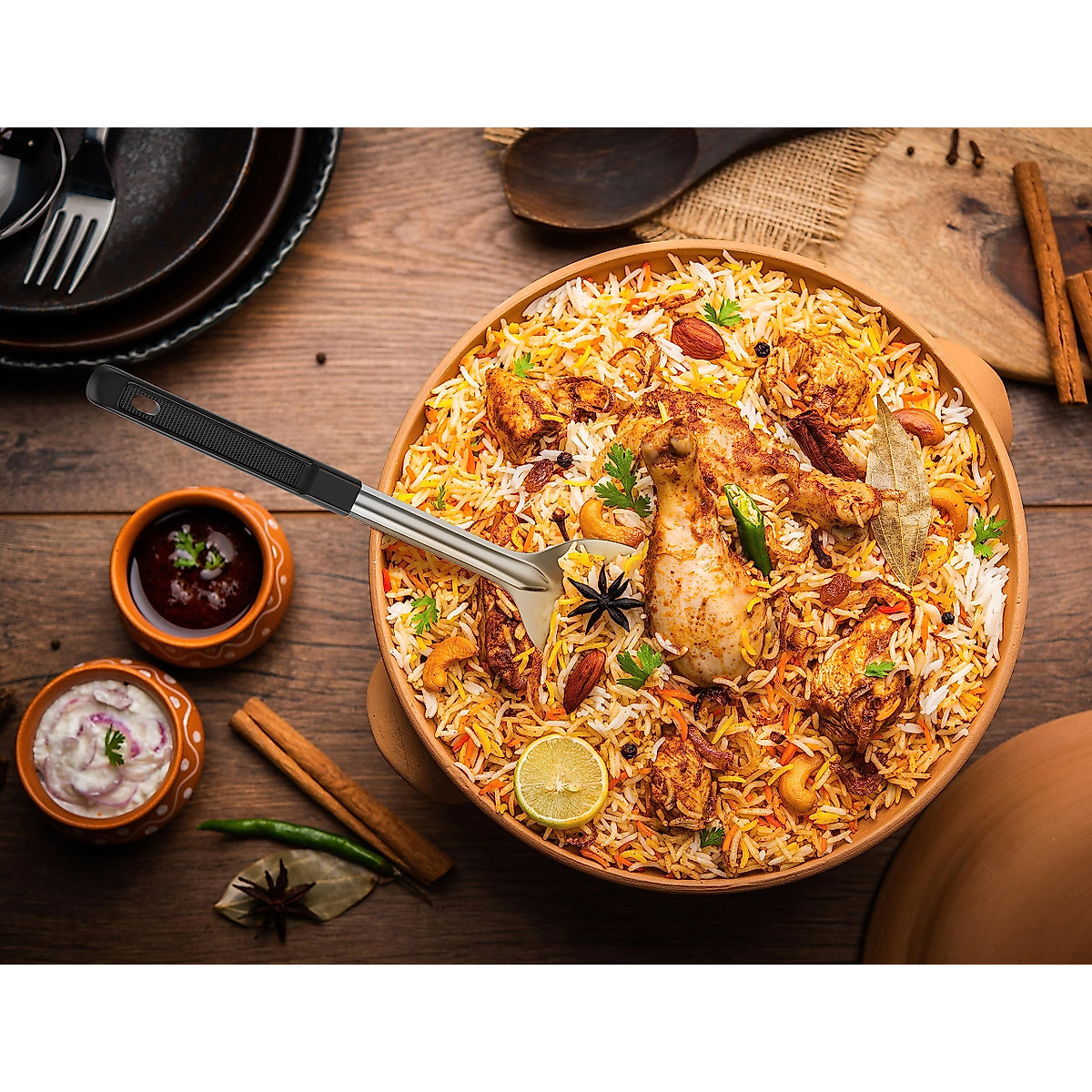 3 Pcs Large Serving Spoons, Cooking Spoons, Serving Spoons for Buffet, Stainless Steel Serving Spoons, 13 inches Serving Spoons Set for Kitchen Party Baking Basting, Big Spoons with Coated Handle