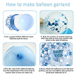 Janinus Blue And White Balloon Arch Garland Kit - Baby Boy Balloons Arch Different Sizes 5 12 18 Inch Blue White Balloons for Boys Baby Shower Decorations Birthday Engagement Party Gender Reveal Decor