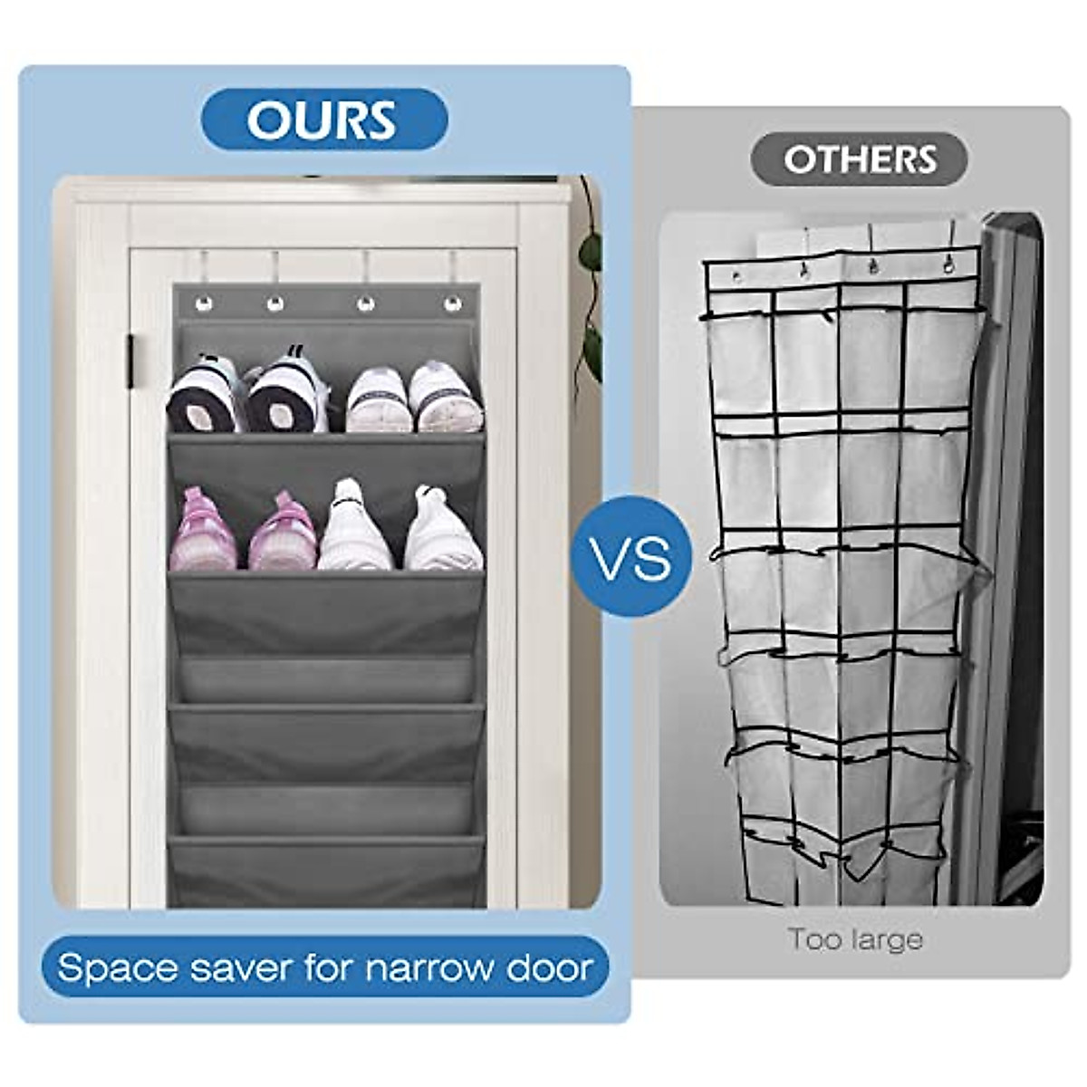 MISSLO Over The Door Shoe Organizer with Deep Pockets and 24 Large Mesh Pockets White