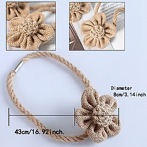 Magnetic Flower Curtain Tiebacks Style Tie Decorative Weave Rope Curtain, glrovazas 2 Pack Curtain Holders for Window Decor Bedroom Office Home(Curry)