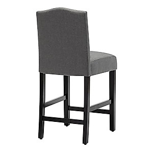 LSSPAID Bar Stools Set of 2, 24 inch Counter Height Bar Stool Kitchen Island Wood Bar Chairs, Fabric Upholstered Barstools with Bronze Nail Backrest, Grey