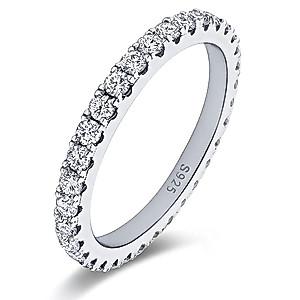 Bo.Dream 2.2mm Round Cubic Zirconia CZ Wedding Full Eternity Band Rings Sterling Silver Size 7