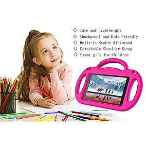LTROP Fire 7 Tablet Case, Lightweight Handle Stand Shoulder Strap Child-Proof Case for Fire 7-inch Display Tablet (9th Generation & 7th Gen) - Rose