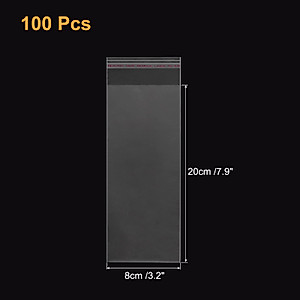 uxcell 100Pcs Clear Cello Bags, 3" x 8" Plastic Self Sealing OPP Cello Treat Bags Cello Poly Bags for Packing Cookies Candy Jewelry Gifts, Clear