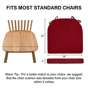 Wellsin Chair Cushions for Dining Chairs 6 Pack - Kitchen Chair Cushions with Ties and Non-Slip Backing - Dining Chair Pads 16"X16"X2", Red