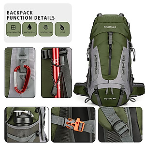 King'sGuard 60L Hiking Backpack Men Women Camping Backpack Waterproof Backpacking Mountaineering Climbing Daypack with Rain Cover (Army Green)