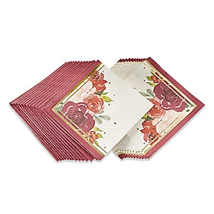 Kate Aspen Burgundy Blush Floral Paper Napkins, Thick Decorative Dinner Napkins, Luncheon Serveware, Perfect for Wedding Reception Or Bridal Shower,Gold and burgundy