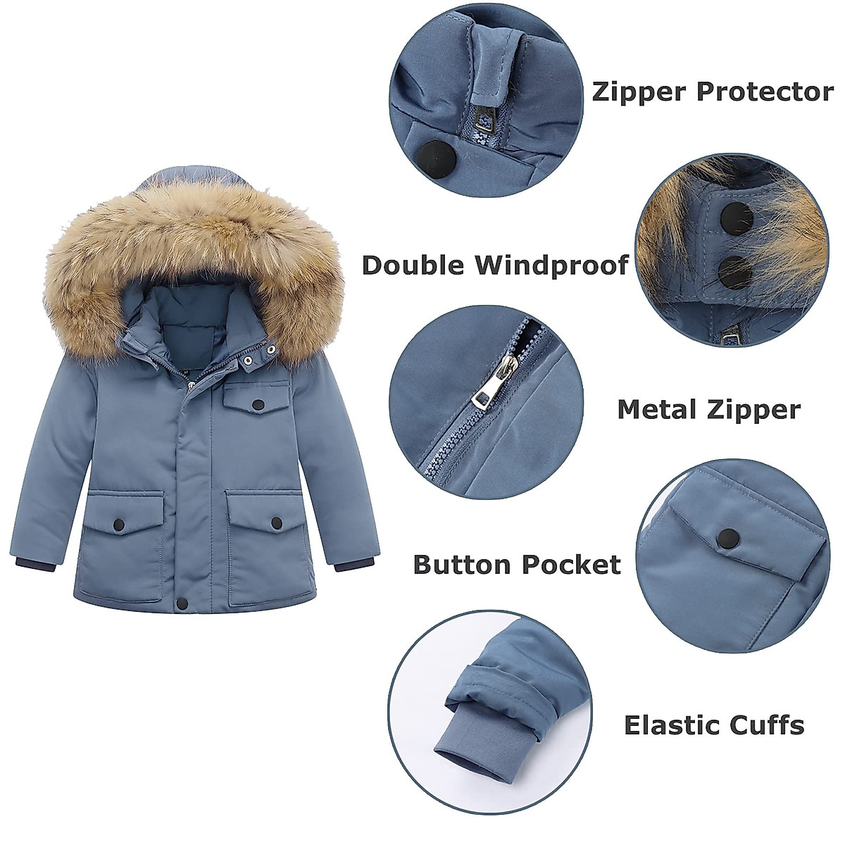 Balipig 2-piece Baby Ski-suits Winter Snowsuit with Removable Fleece Hood Nylon Outfit Down Suit for 4-5 Years