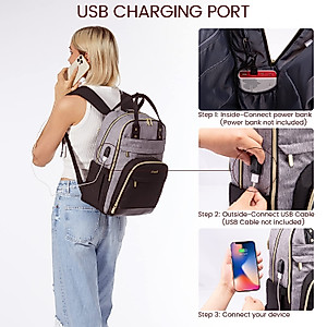 LOVEVOOK Laptop Backpack for Women, Fits 17 Inch Laptop Bag, Fashion Travel Work Anti-theft Bag, Business Computer Waterproof Backpack Purse, University Backpacks, Grey-Black-Balck