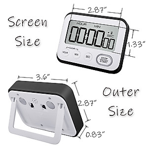 Digital Kitchen Timer Magnetic Loud Alarm, Large LCD Screen Silent/Beeping Multi-Function for Teachers Classroom Kids, Black