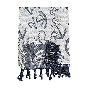 C&F Home Chenille Anchor Nautical Throw Blanket Sailing Reversible Handcrafted Throw with Fringe Cotton Soft Cozy for Couch Sofa 50x60 inches Blue, Navy, Navy Blue, White