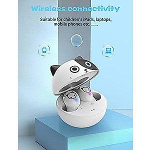 Instiwitt Cute Milk cat Kids Earbuds in-Ear Wireless Bluetooth with Microphone, 36 Hours Play time, Low Latency, is The Best Gift for Halloween, Birthday, Christmas, for School, Work, Sports