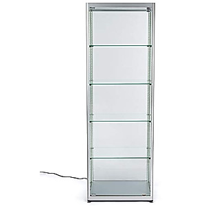 Displays2go Locking Glass Display Case, Illuminated – Silver (DCKDMT24S)