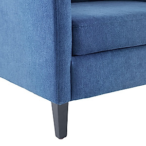 HUIMO Upholstered Living Room Chairs, Accent Chairs with Solid Wood,Reading Chair for Bedroom,Tufted Armchair with Lumbar Pillow,Mid Century Sofa Chair,Comfy Club Chair (Navy Blue)