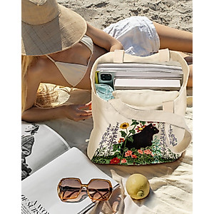 Miss Adola Aesthetic 2 Set Canvas Tote Bag - with Cosmetic Makeup Zipper Pouch Bag for Women Cloth Cotton Tote Bag for Shopping, Gym, Work, Travel, Vacation, Grass Cat