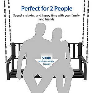 Topeakmart Hanging Porch Swing Bench Outdoor, 2-Person Metal Iron Patio Bench for Garden Deck Patio Swing Chair with Chains, Black