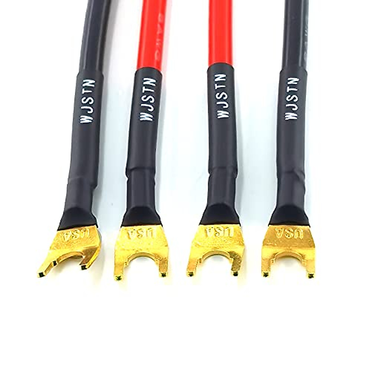 WJSTN 001 Fork Spade Plug to Spade Plug Speaker Jumper Cable，U-Shaped Y-Plug Terminal Jumper Cable, 4 Pack 8 in