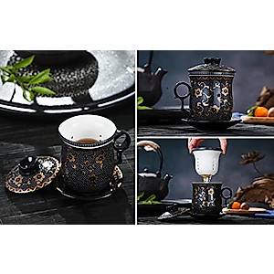 Tea Talent Porcelain Tea Cup with Infuser Lid and Saucer Sets - Chinese Jingdezhen Ceramics Coffee Mug Teacup Loose Leaf Tea Brewing System for Home Office