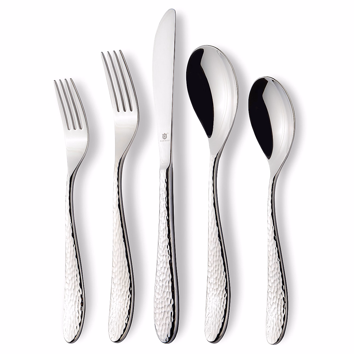 DANIALLI Modern Marettimo Hammered Silverware Set - 18/10 Stainless Steel Flatware for Elegant Dining - Dishwasher Safe Cutlery - Ideal for Home or Restaurant Use (30-Piece)