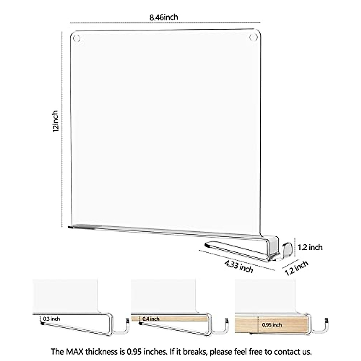 HBlife 6 Pack Clear Shelf Dividers, 12 Inches Tall Vertical Purse Organizer for Closet Perfect for Sweater, Shirts, Handbags in Bedroom and Kitchen, Adjustable Acrylic Bookshelf for Organization